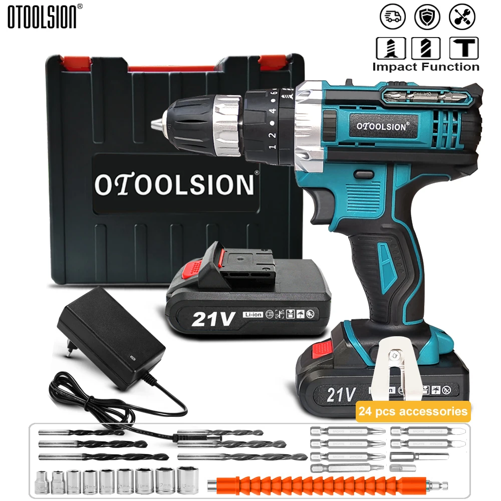 2 Speed 21V Impact Drill Impact Screwdriver Electric Wireless Power ...