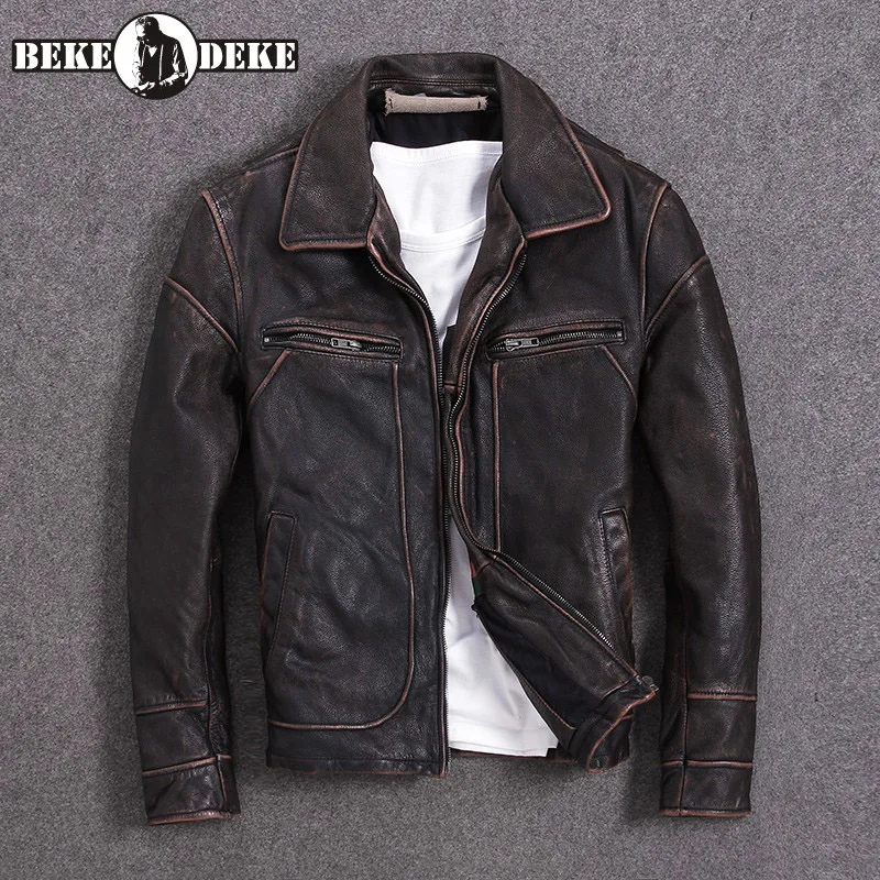 Vintage-Red-Brown-Men-American-Casual-Style-Leather-Jacket-5XL-Genuine ...