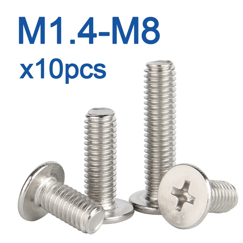 10pcs/lot Stainless Steel Cross Phillips CM Ultra Thin Super Low Flat Wafer Head Screw Bolt M1.4 ...