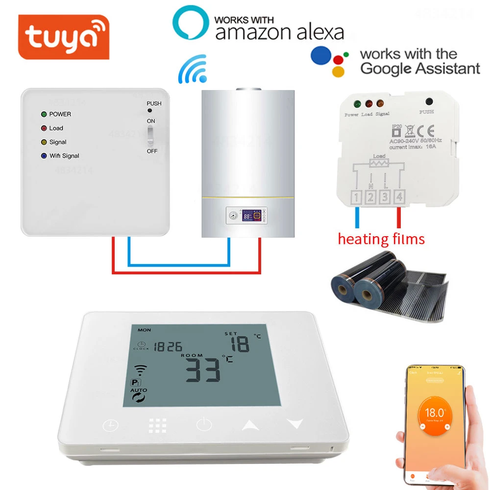 Tuya Smart Gas Boiler Wireless Wifi Rf Thermostat And 6 Sub-chamber Hub ...