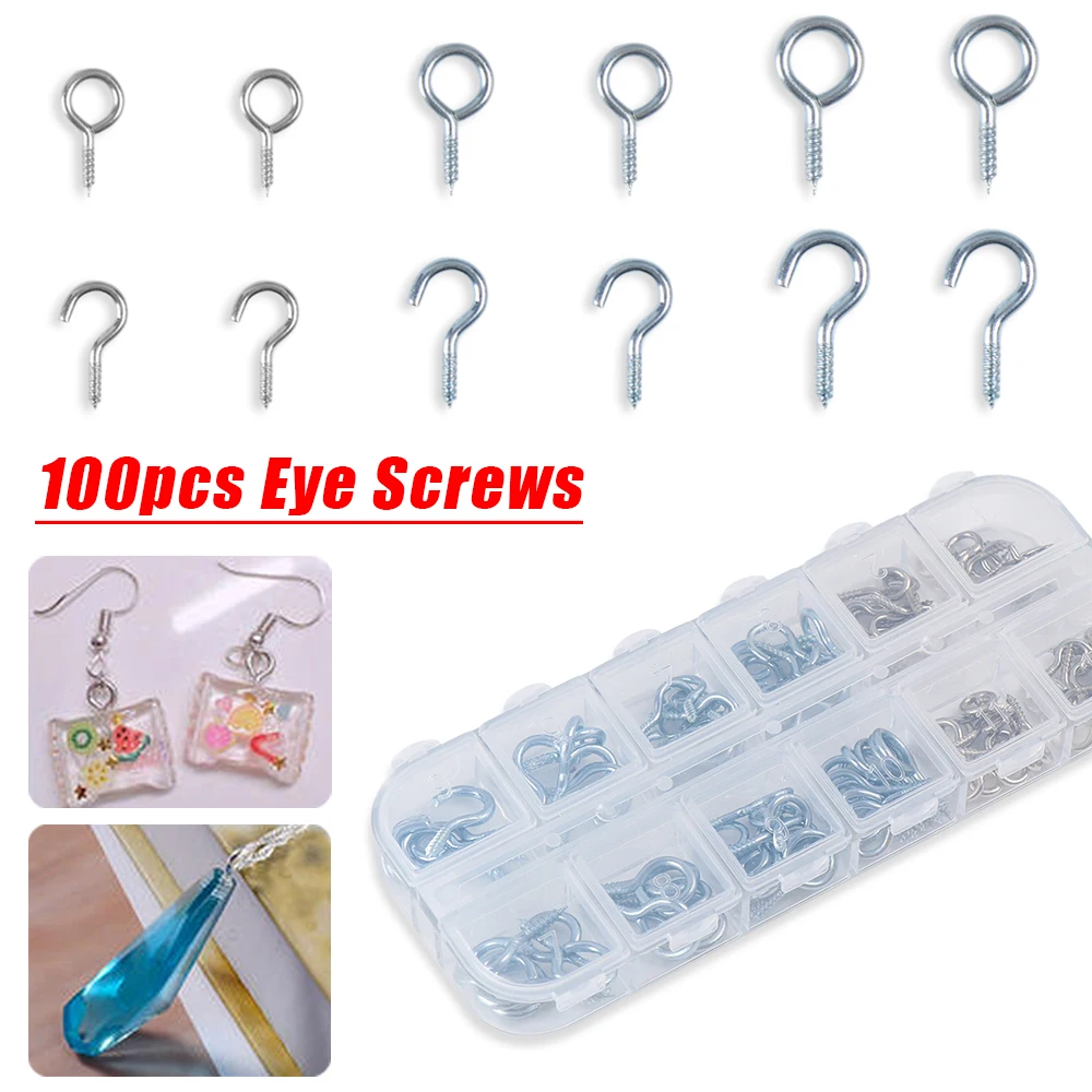 100pcs Threaded Hooks Eyebolt Eye Screws Cup Hooks Clasps Lamp Hanging ...