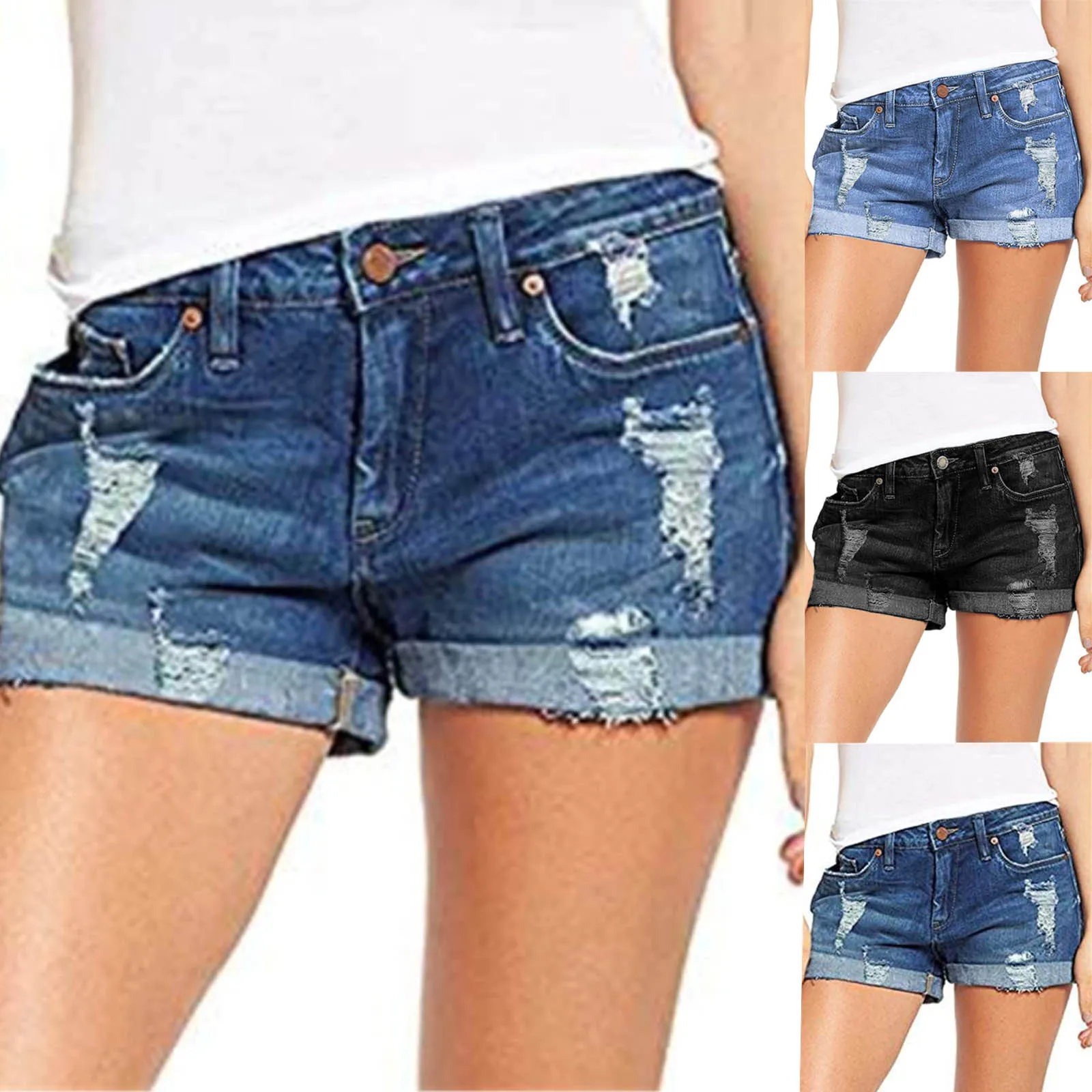 Summer Vintage Faded and Distressed Women Jean Shorts with Pockets 2021 ...