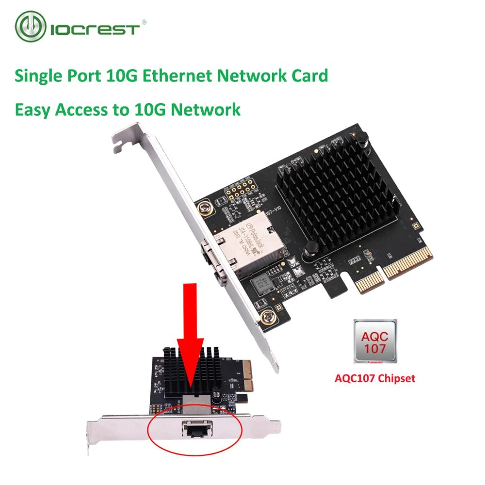 Iocrest Pcie X4 To Single Port 10 Gbase Ethernet Gigabit Nic Pci Express 10g/2.5g/1000m/100/10m ...