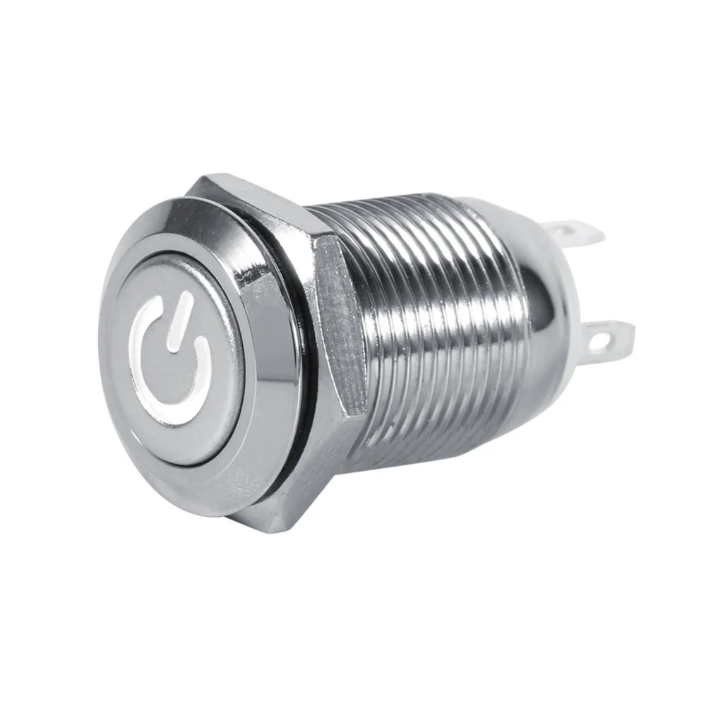 12mm LED Power Push Button Switch Waterproof Metal Momentary Type Red ...