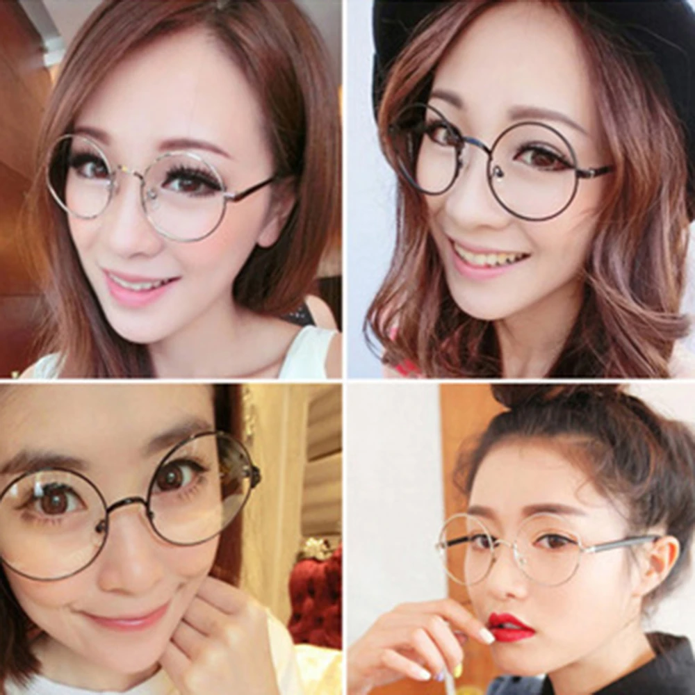 Retro Style Spectacles Large Oversized Metal Frame Clear Lens Round ...