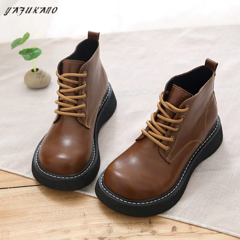 Mori Girl Retro British Small Leather Boots Wide-Head Womens Ankle ...
