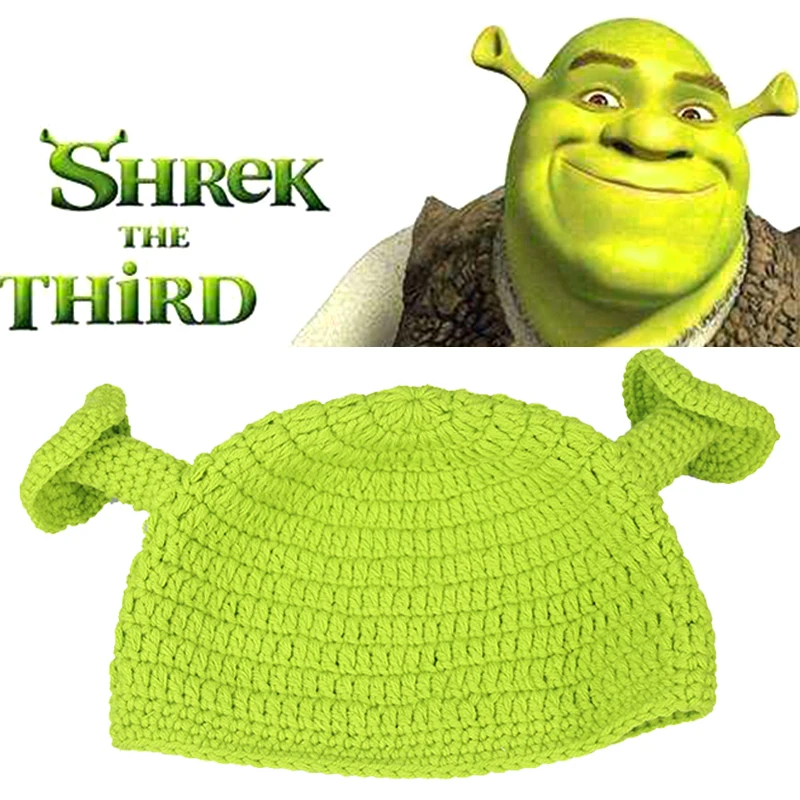 Women's Knitted Shrek knitted green hat funny cartoon dime sand ...