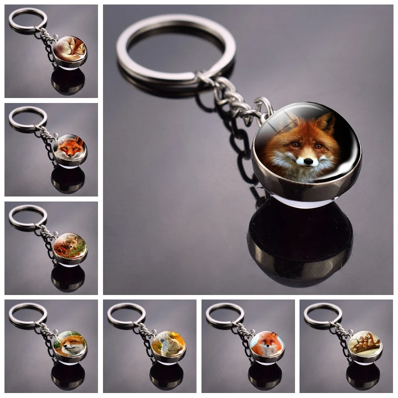 Fox Keychain Lovely Fox Picture Glass Ball Keychain Double Side ...