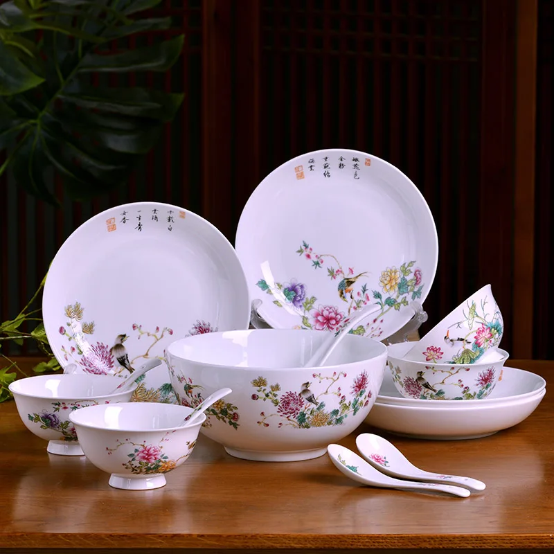 Bowl And Dish Set For 4 People To Eat Jingdezhen Chinese Simple Bone ...