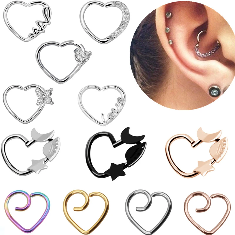 Heart Conch Piercing Ring Set Stainless Steel Heart Conch Earring ...