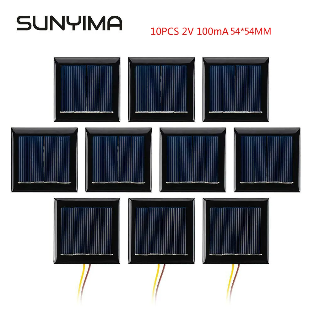 SUNYIMA-10Pcs-2V-100mA-Poly-Solar-Panel-with-15cm-Extend-Wire-54-54mm ...