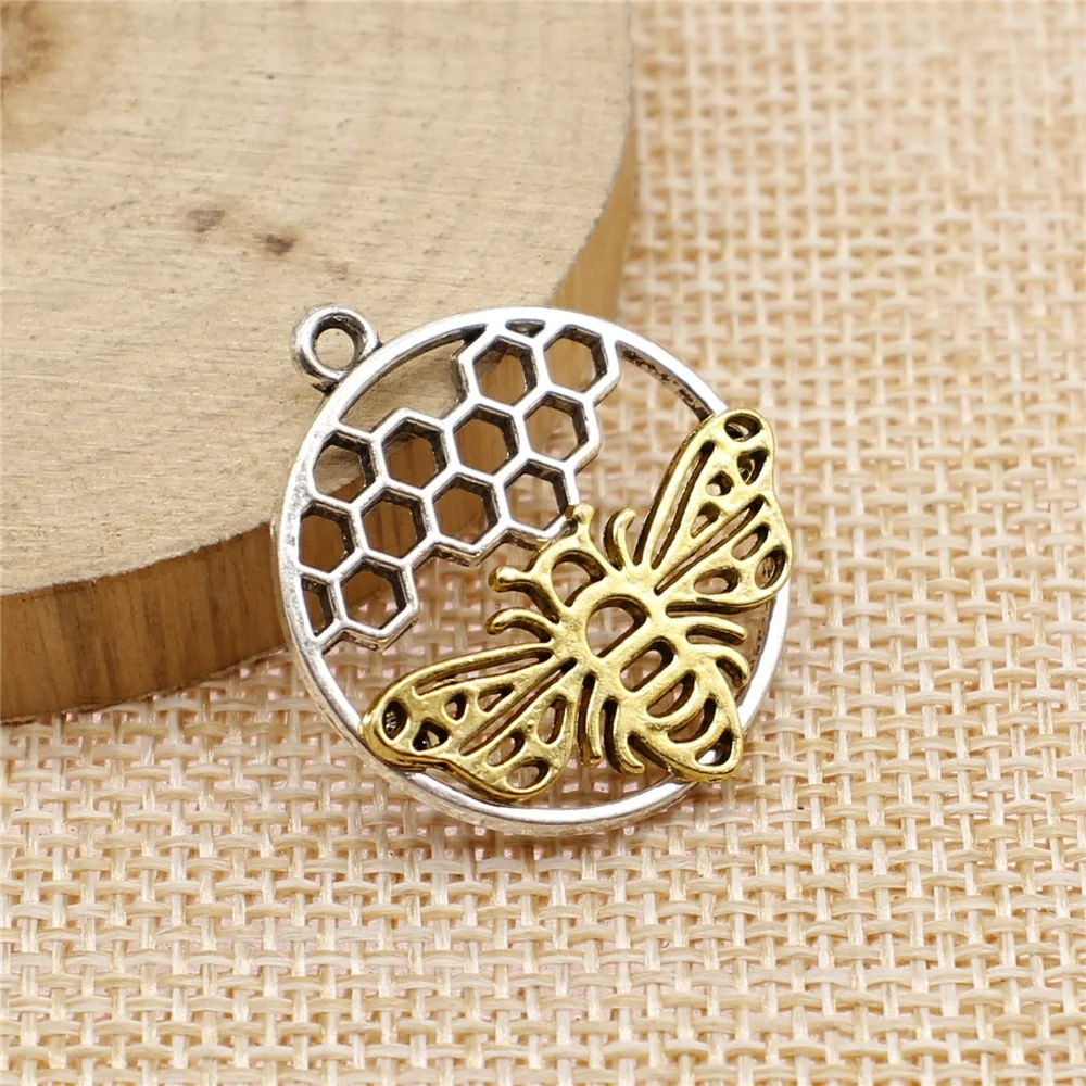 Wysiwyg 10pcs Charms Bee Honeycomb Honeybee 29x25mm Antique Silver ...