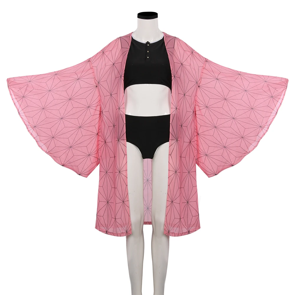 Demon Slayer Kamado Nezuko Swimming Suit with Chiffon Haori Black ...