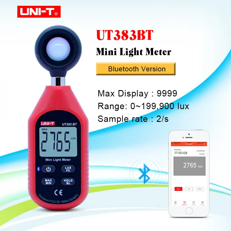 UNI T UT383BT Digital Luxmeter Bluetooth Mini Light Meter Environmental ...