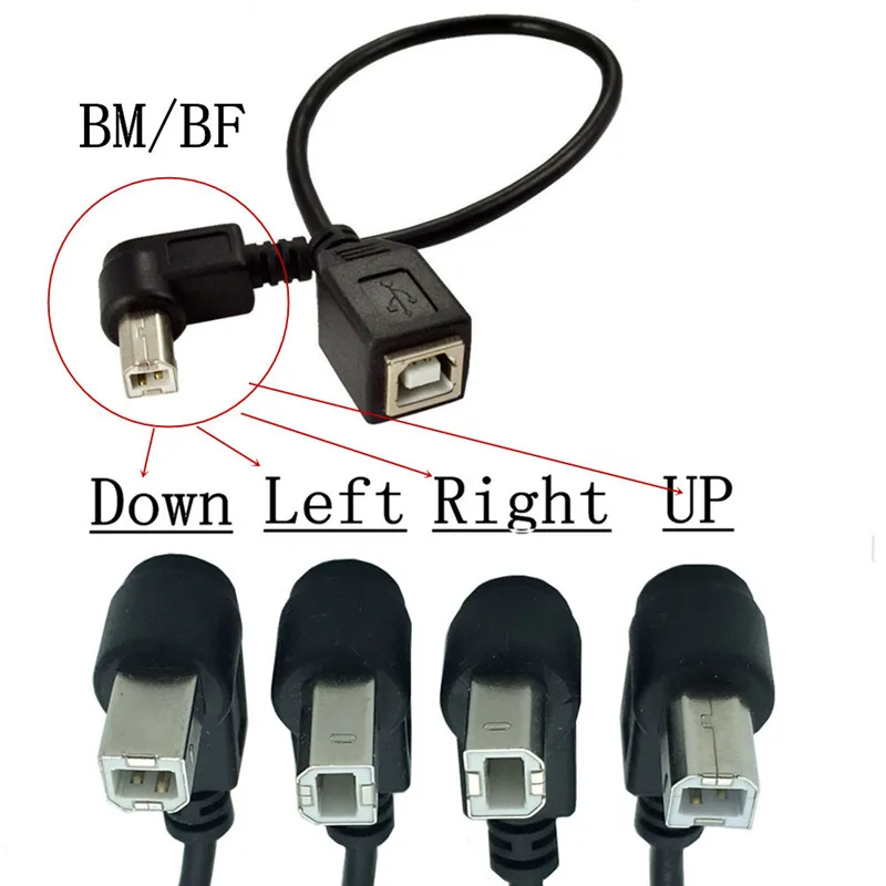 High Speed 25CM M/F USB 2.0 Type B 90 degree Left Right UP Down Angle ...