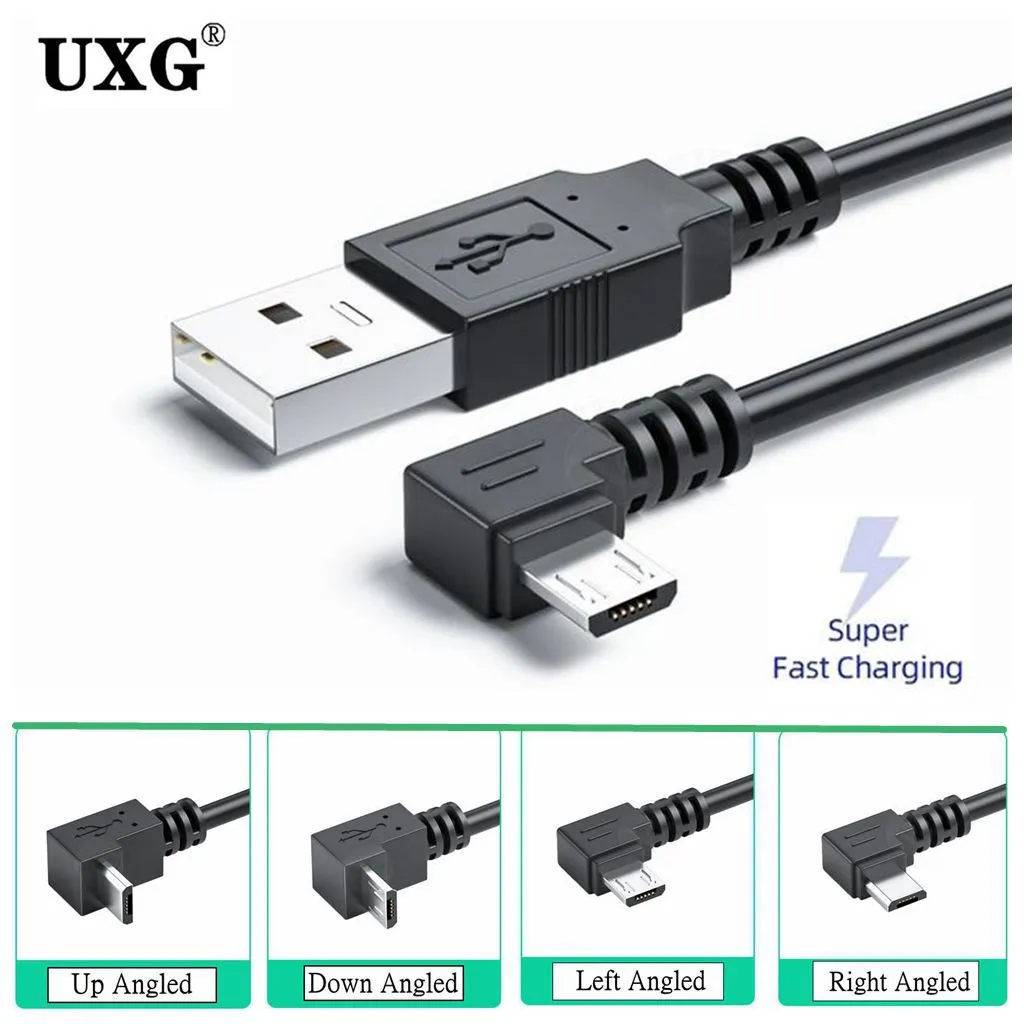 5M 3M Up Down Left Right Angled 90 Degree USB Micro USB Male to USB ...