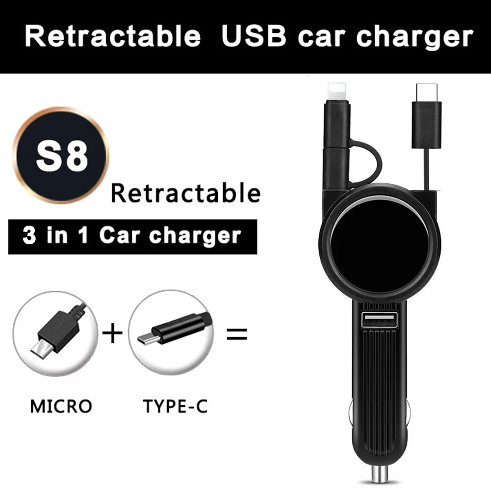 Cargador de coche con Cable telescópico Micro USB tipo C, Cable retráctil Dual de 5V/1.5A ...