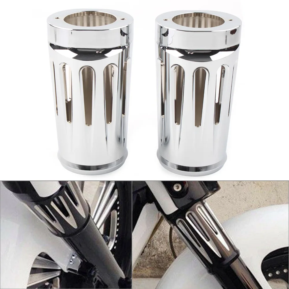 2Pcs-Chrome-Motorcycle-Fork-Boot-Slider-Cover-Cow-Bell-for-Harley ...