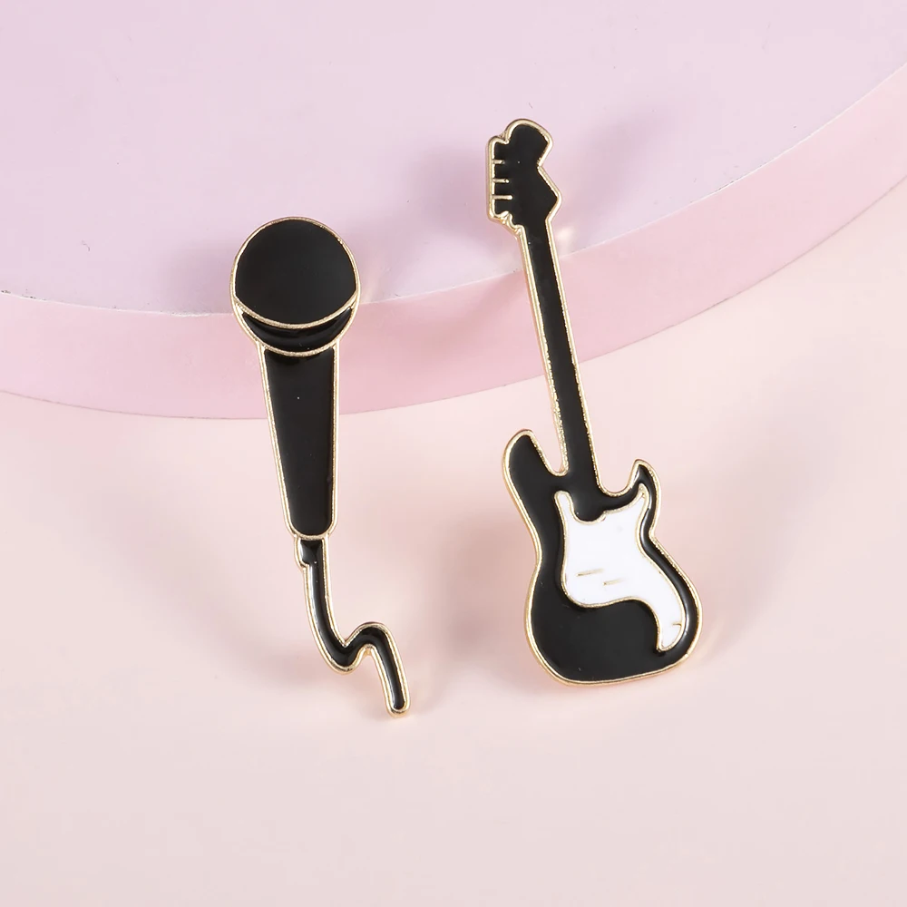 Lovely Enamel Brooch Badge Decoration Metal Guitar Microphone Brooch ...