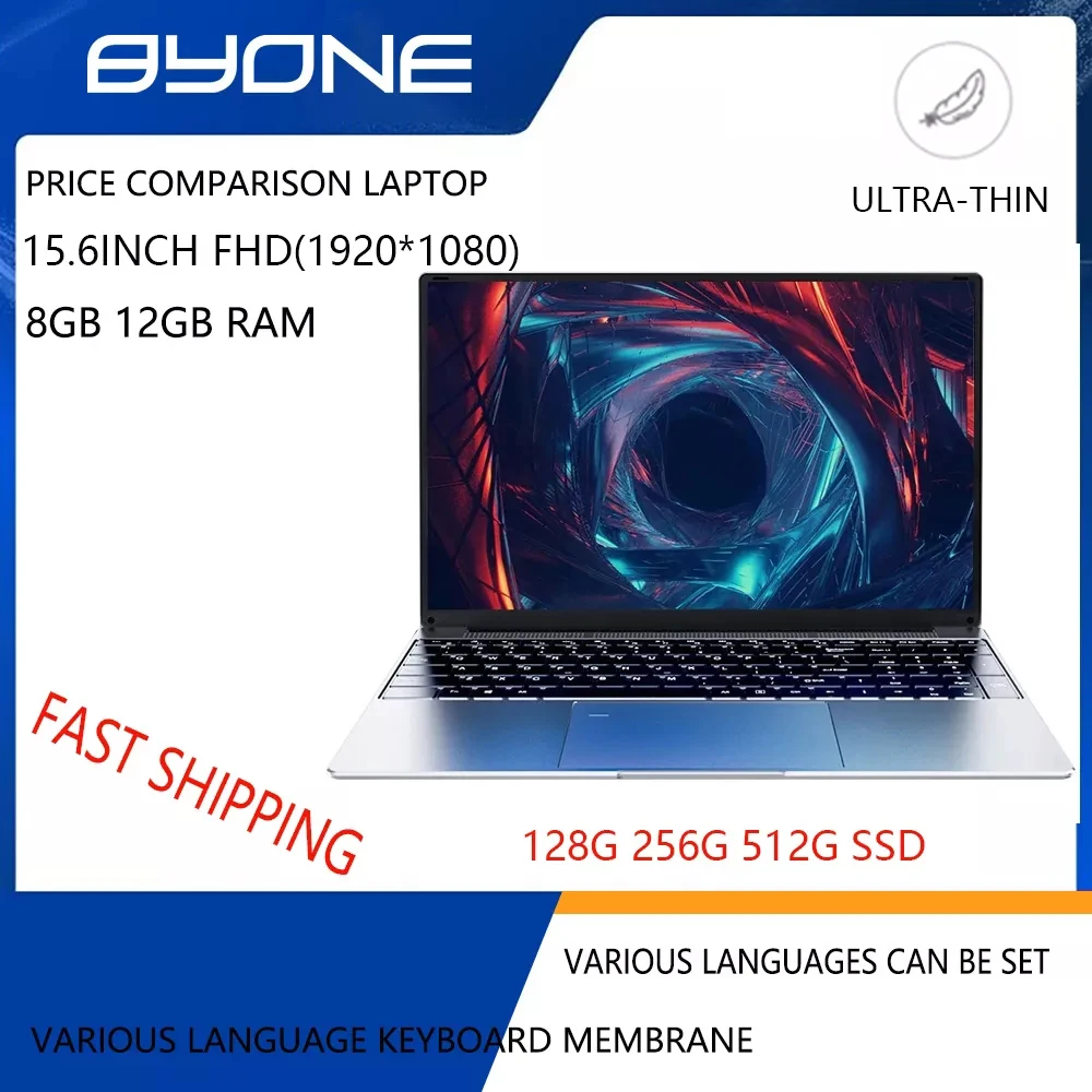 BYONE 15.6 Inch Laptop Intel Celeron J3455,FHD(1920*1080) IPS 8GB 12GB ...