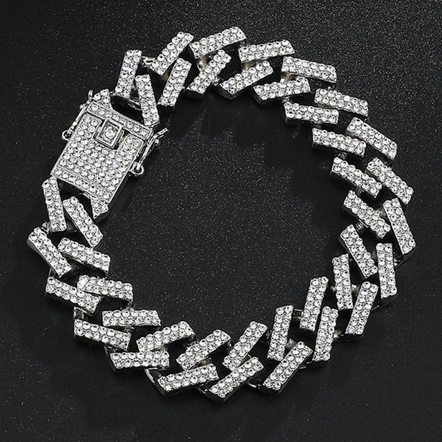 Hip Hop Bling Iced Out Men’s Rapper Bracelet Full Rhinestone Pave With ...