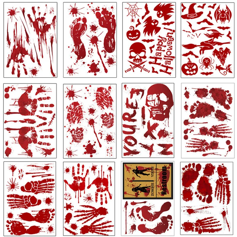 Horror Blood Handprint Footprint Fingerprint Halloween Sticker Wall ...