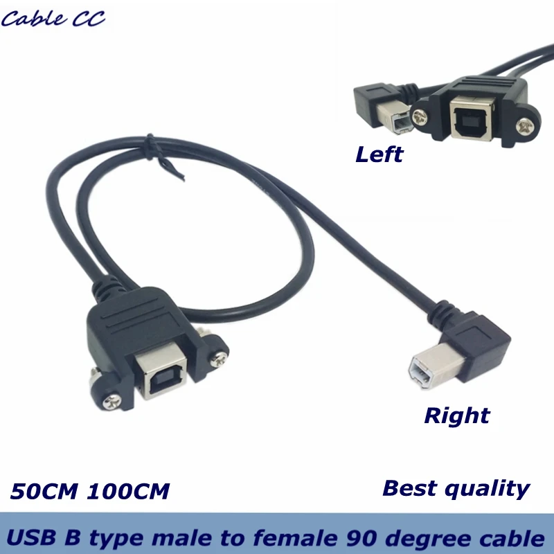 90 degree left and right angle USB B type male to USB B type female ...