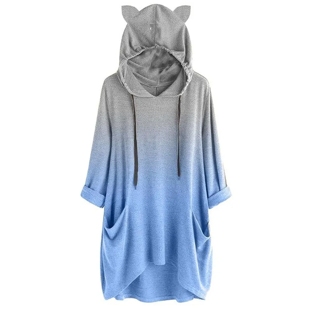 Sudadera con capucha de orejas de gato para mujer, chaqueta de manga ...