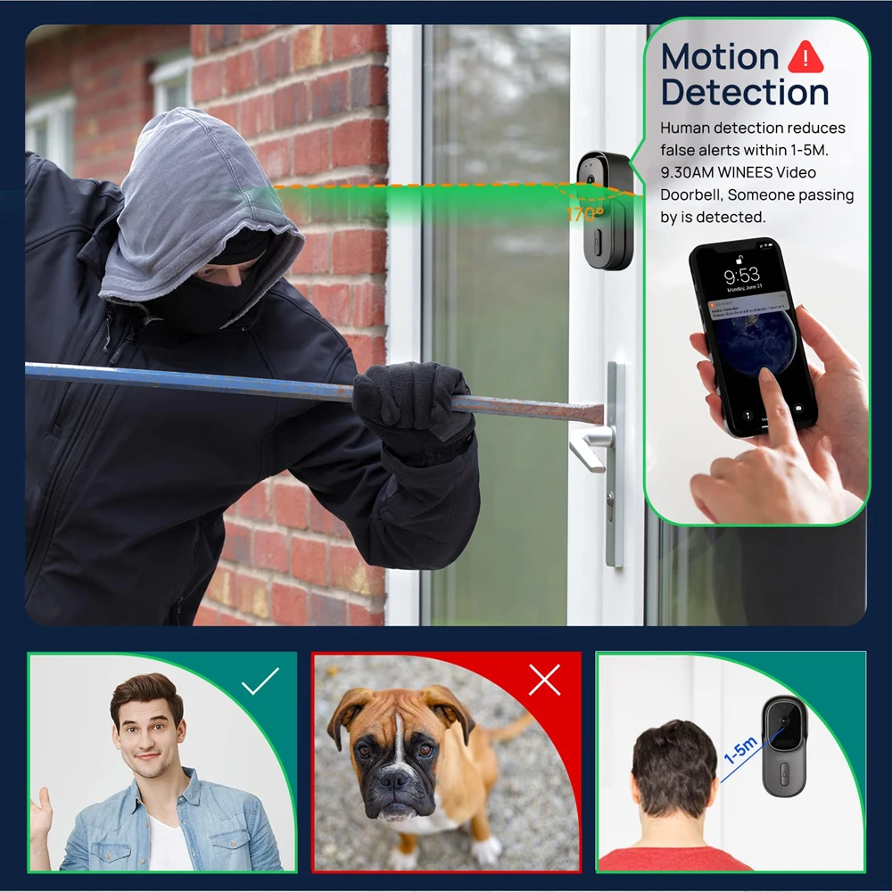 Sonnette - carillon,sonnette vidéo Wifi,caméra 1080P,étanche,batterie ...