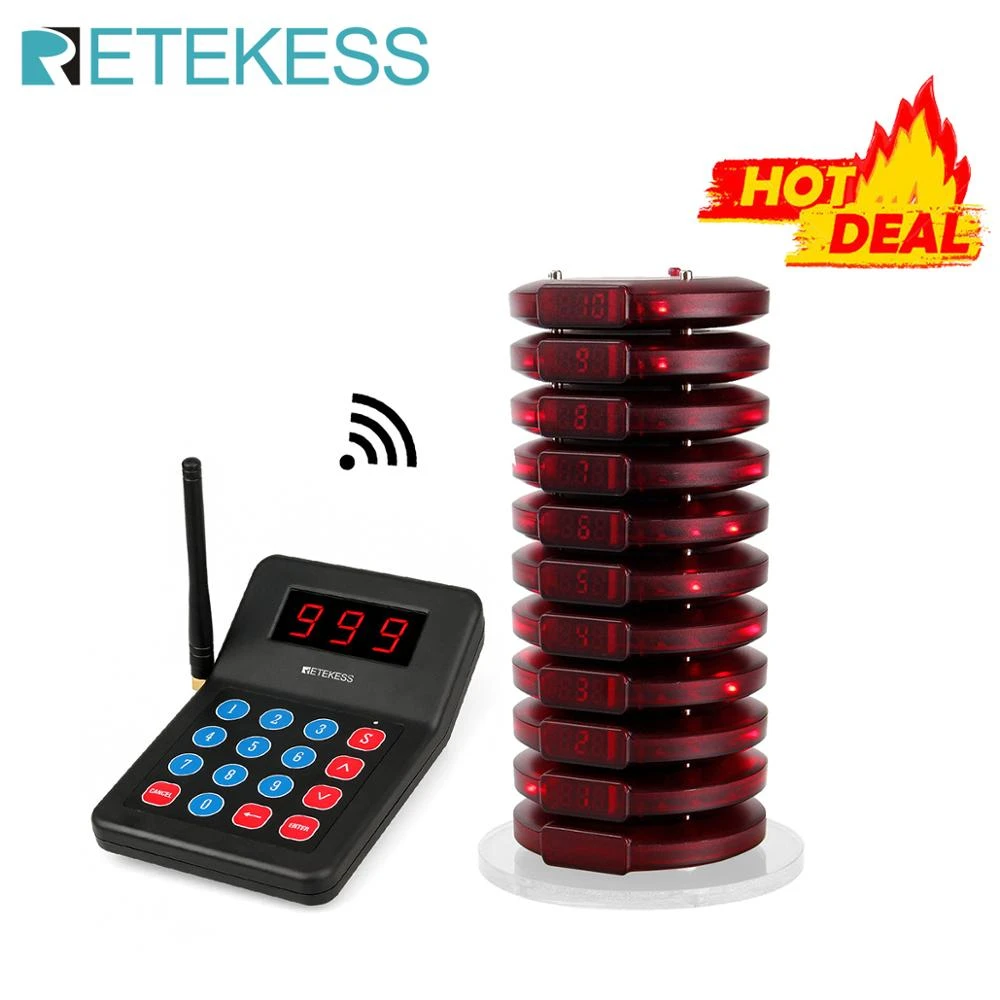 Retekess T119 Restaurant Pager Wireless Paging Queue System 10 Coaster ...
