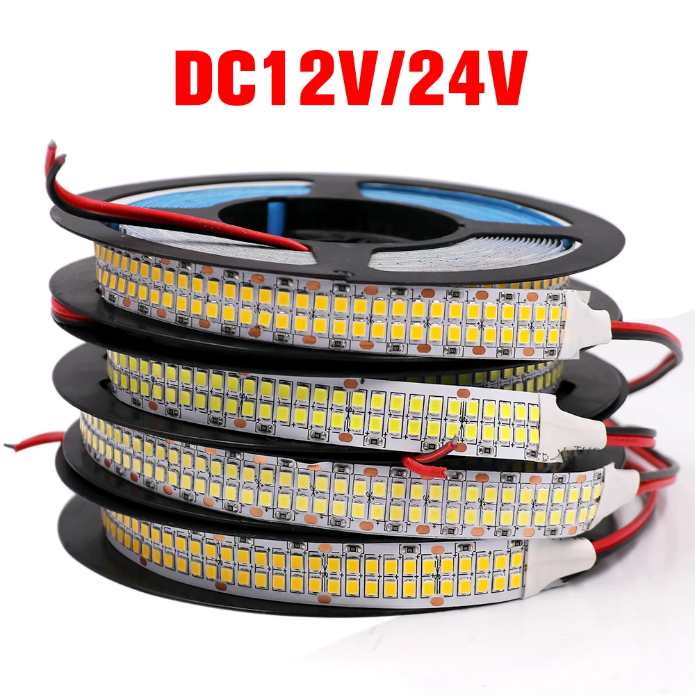 12V 24V SMD 2835 Led Strip Light 480LEDs/m 5M 2400LED Double Row Flexible Led stripe Tape Ribbon ...