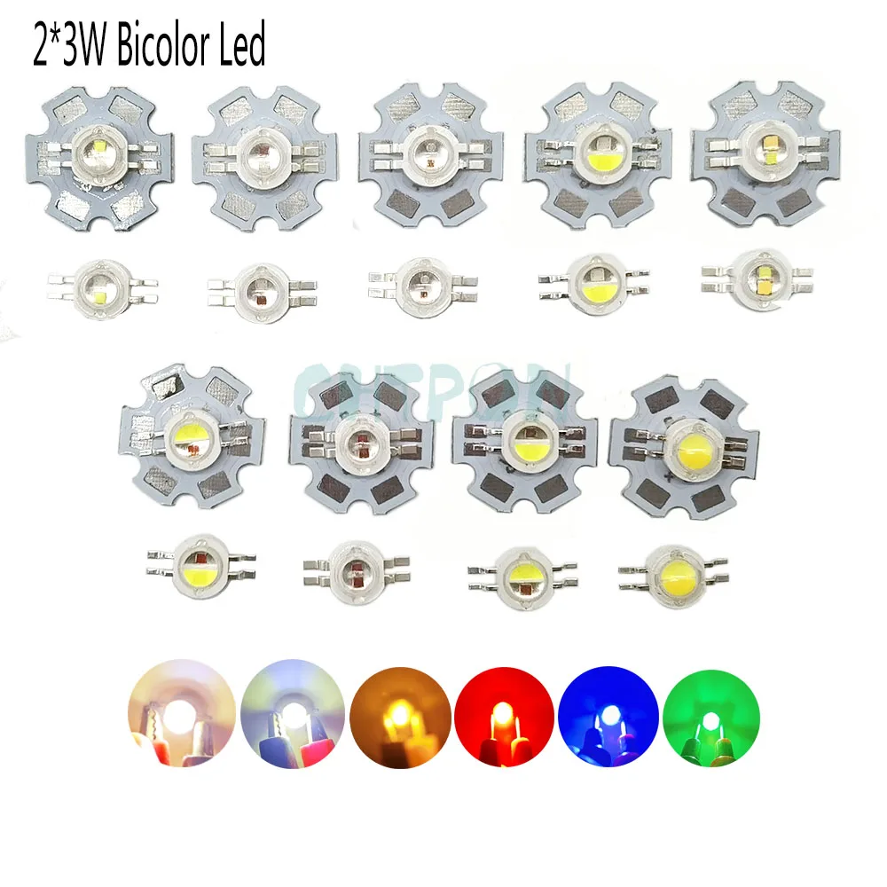 2*3W Bicolor Led Yellow White/Yellow Red/UV White/Red White/White Warm ...