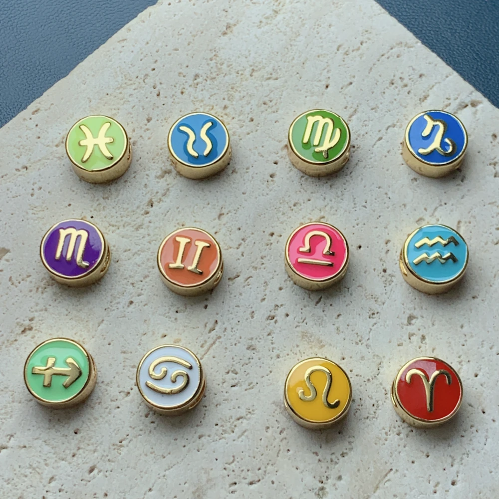 Fashion-Big-Hole-Round-Metal-Enamel-12-Constellation-Zodiac-Beads-For ...