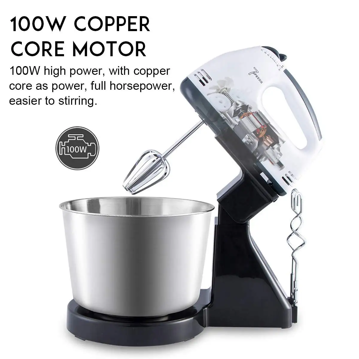 7 Speed 100W Electric Food Mixer Table Stand Cake Dough Mixer Handheld Egg Beater Blender Baking ...