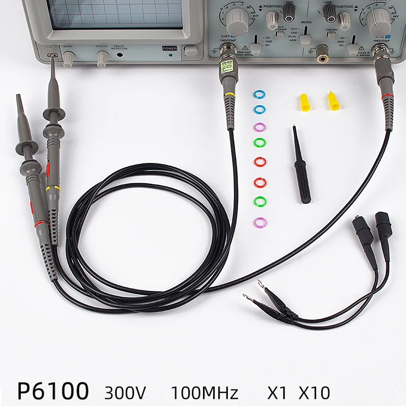 2PCS-P6100-Oscilloscope-Probe-Kit-DC-100MHz-Scope-Clip-Test-Probe ...