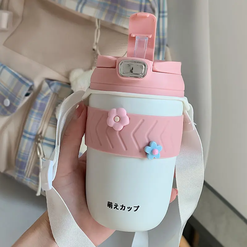 Cute girl thermos with children's student straws portable school office ...