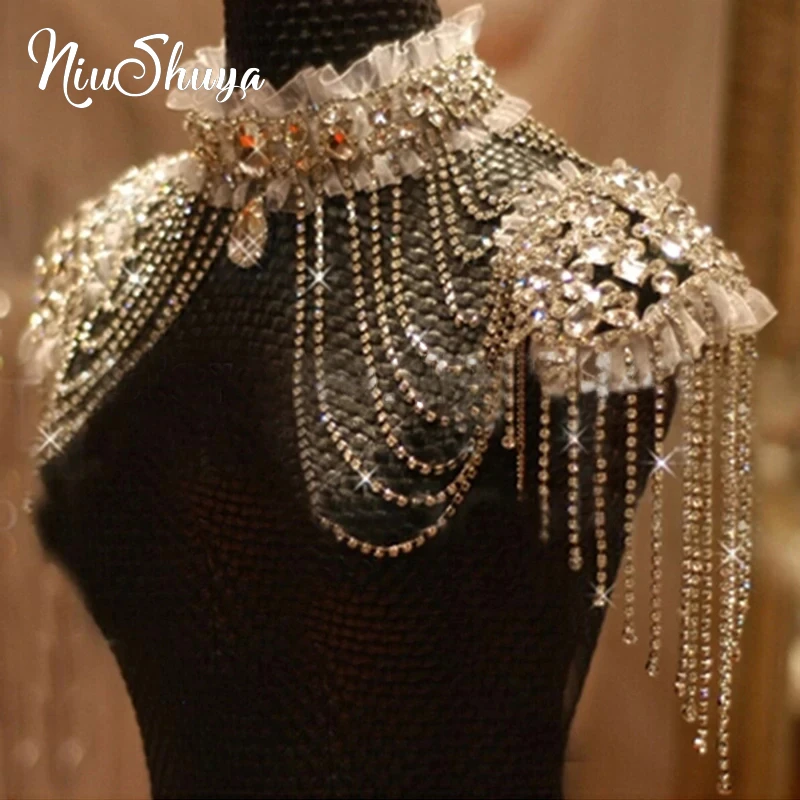 NSY Bridal Chain Tassel Shoulder Strap Bride Beads Lace Jewelry Crystal ...