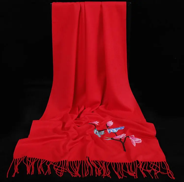 Женский кашемировый шарф Пашмина с вышивкой зимний теплый длинный шарф ...