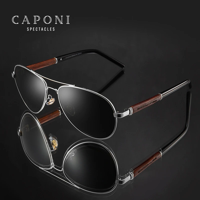 Caponi Pilot Sunglasses Polarized Uv400 High Quality Wooden Frame Sun ...