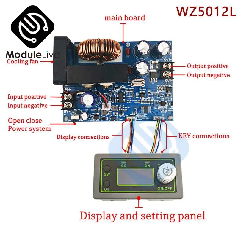 WZ5020L WZ5012L DC 벅 컨버터 CC CV 스텝 다운 전원 모듈, 50V 20A 1000W 600W 가변 전압 조정 ...