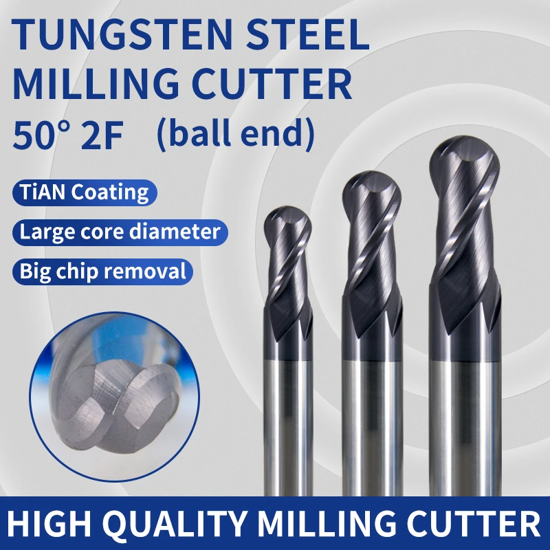 Hrc50 2 Flutes Ball Nose End Mill Tungsten Steel Cutter Cnc Router Bit ...
