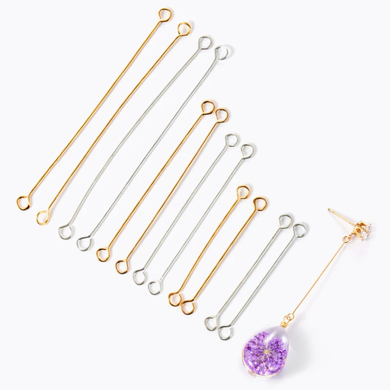 50pcs 20-40mm Stainless Steel Double Eye Pins Earrings Charm Connector ...