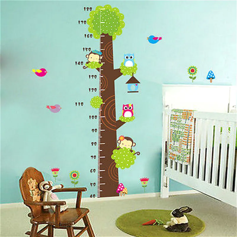 Cartoon Animal Tree Height Measure Wall Stickers For Kids Room Growth ...