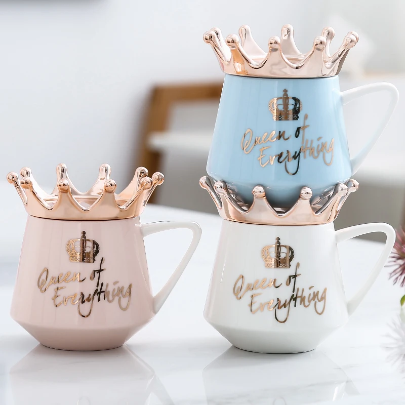 Creative-Crown-Mug-MultiColor-mugs-with-spoon-lid-Coffee-Milk-Cup-Cute ...