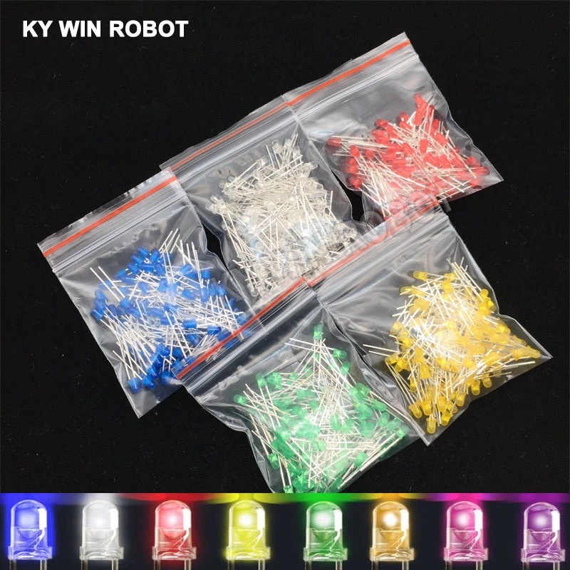100pcs 3mm Led Diode 3 Mm Assorted Kit White Green Red Blue Yellow ...