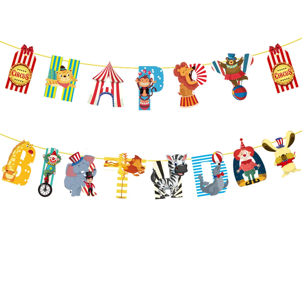 서커스 테마 생일 축하 배너 베이비 샤워 생일 파티 장식 사진 부스 생일 축하 깃발 천 화환 깃발배너 스트리머 And 컨페티