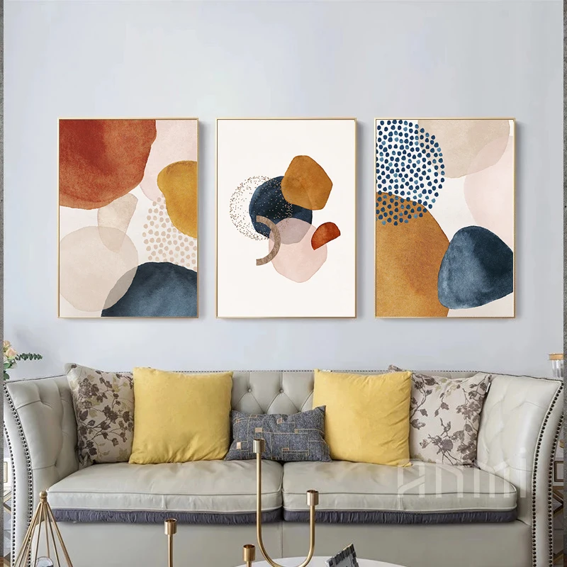 Abstract Geometric Line Morandi Orange colorful Canvas Painting Poster ...