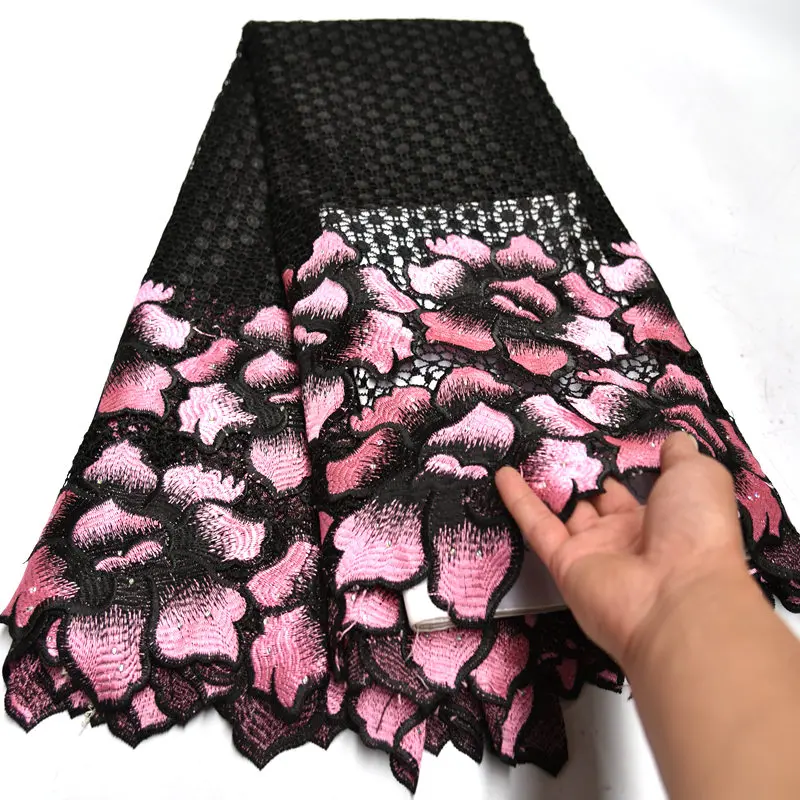Beautiful black pink nigerian cord lace net lace fabric African with ...