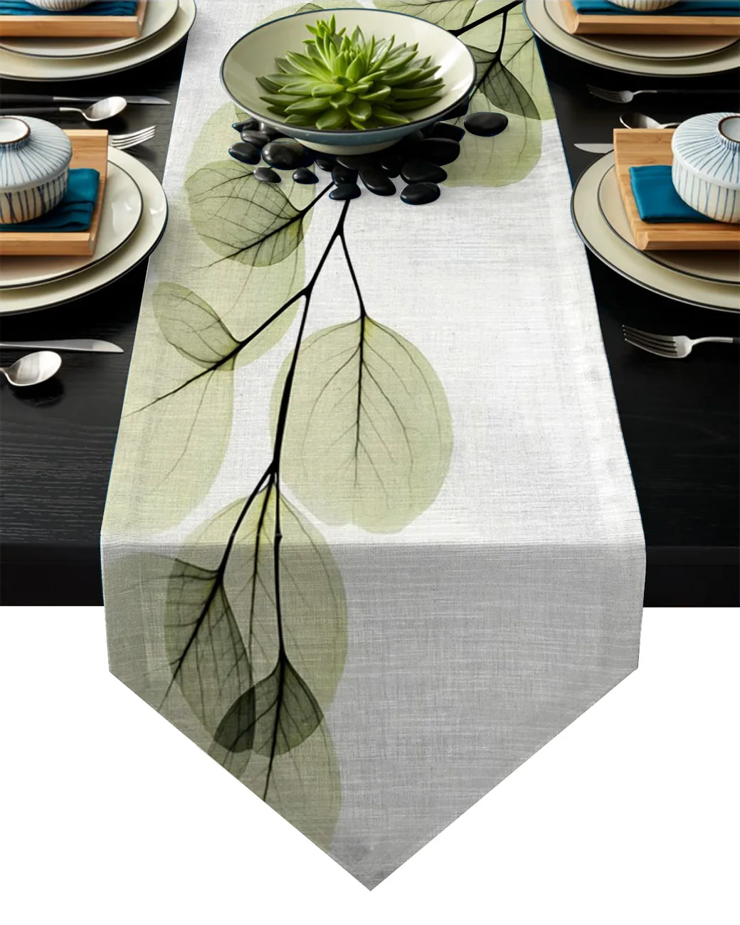 Green Leaves Branches Simple Modern Table Runner For Wedding Party ...