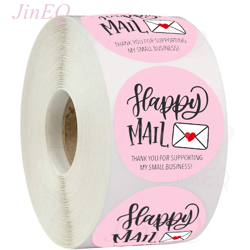 500pcs Pink Happy Mail Label Stickers Round Thank You Stickers For ...